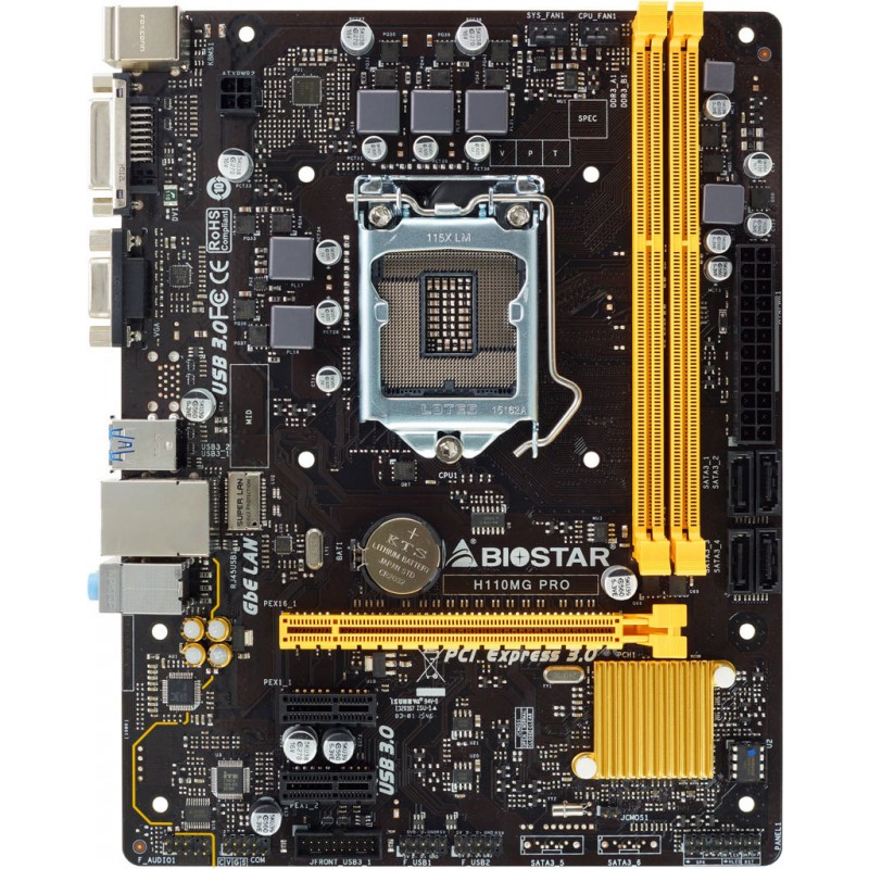PLACA MAE MB BIOSTAR P/ INTEL LGA 1151 H110MD PRO VGA/DVI/SOM/LAM/USB3 ...